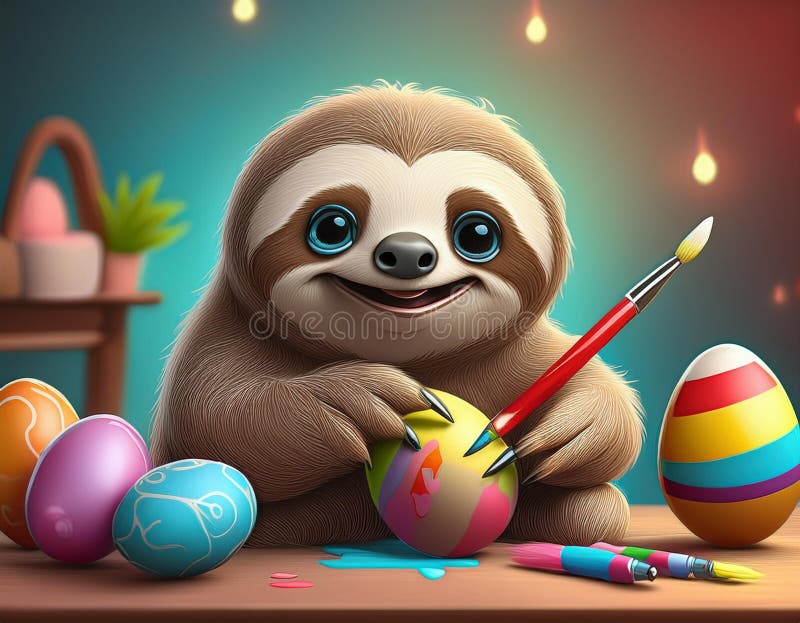 Sloth Easter Eggs Painting Cartoon Stock Illustration - Illustration of ...
