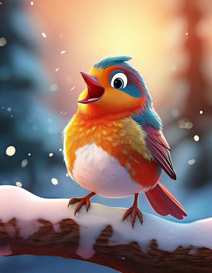Robin cartoon in the snow stock illustration. Illustration of snow ...