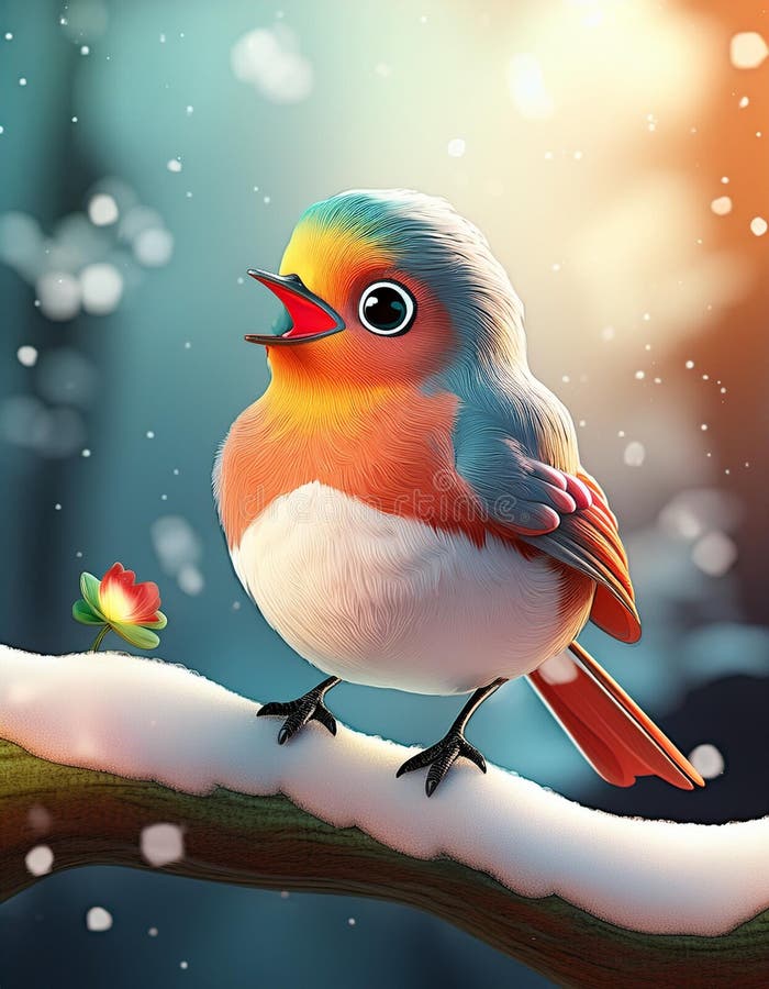 Robin cartoon in the snow stock illustration. Illustration of animal ...