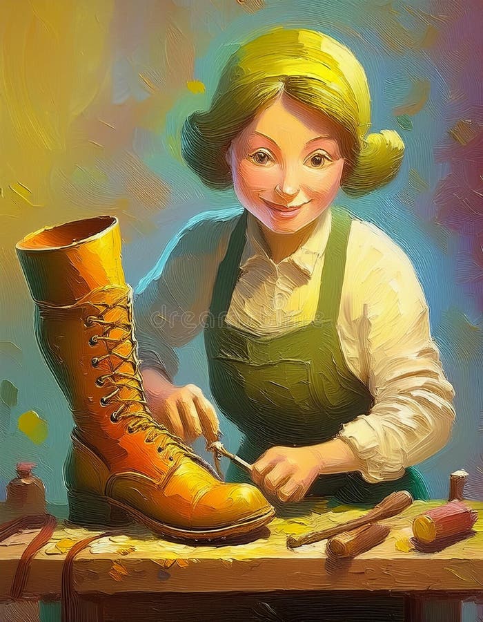 Shoemaker Working in Shop Cartoon Stock Photo - Image of shoes, women ...