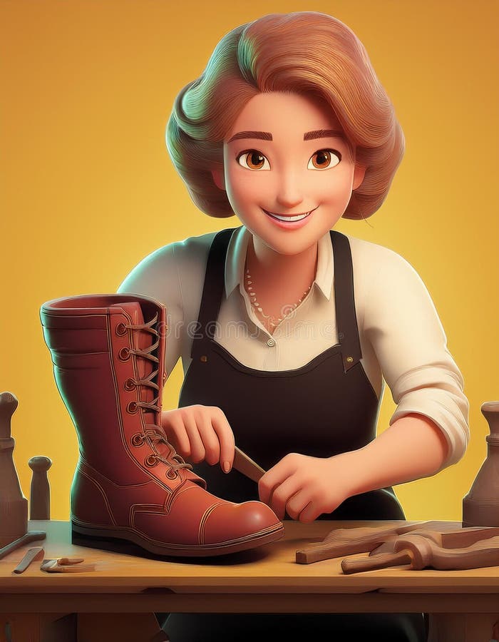 Shoemaker Working in Shop Cartoon Stock Illustration - Illustration of ...