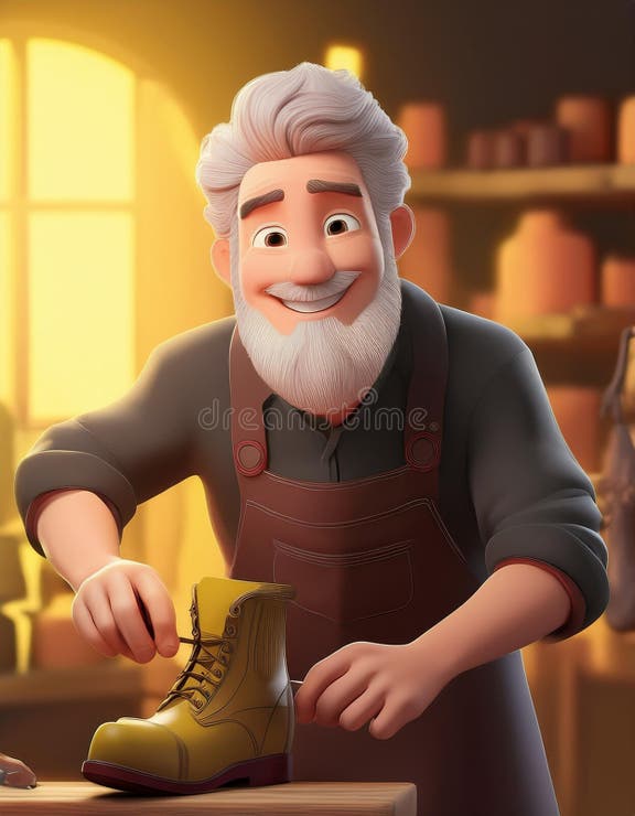 Shoemaker Working in Shop Cartoon Stock Illustration - Illustration of ...