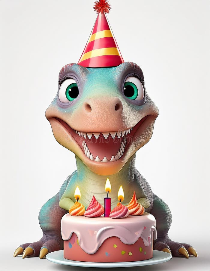 T Rex Dinosaur Birthday Party Cartoon Stock Illustration - Illustration ...