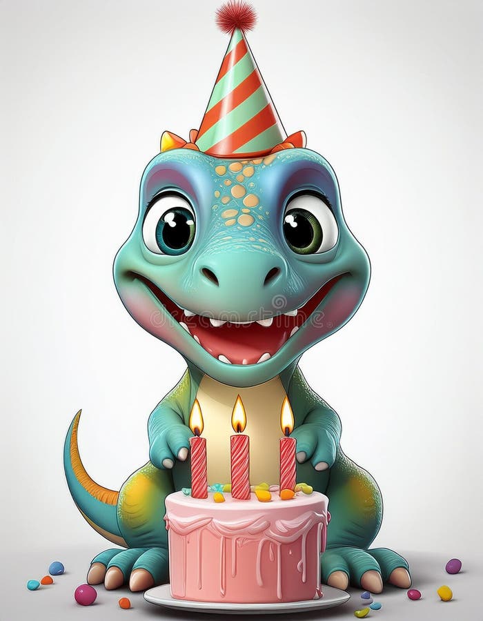T Rex Dinosaur Birthday Party Cartoon Stock Illustration - Illustration ...
