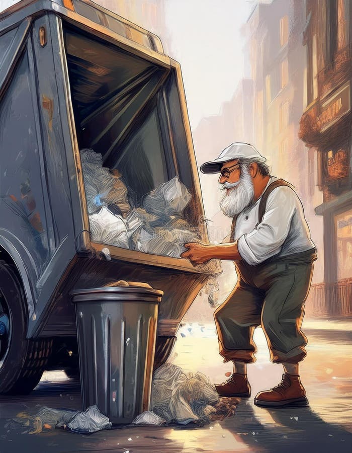Garbage Man Working Outdoors Cartoon Stock Illustration - Illustration ...