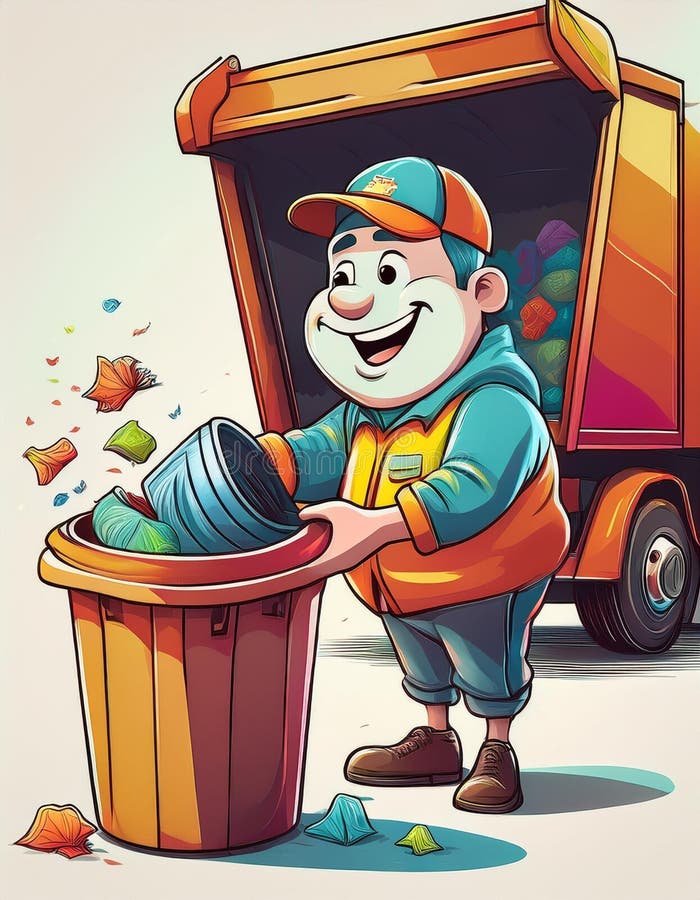 Garbage Man Working Outdoors Cartoon Stock Illustration - Illustration ...