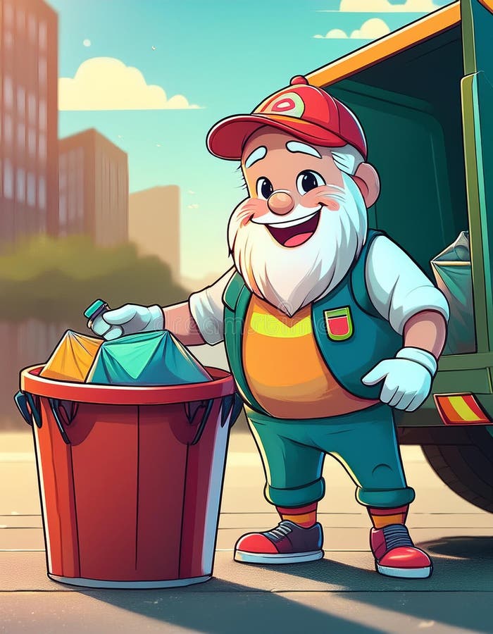Garbage Man Working Outdoors Cartoon Stock Illustration - Illustration ...
