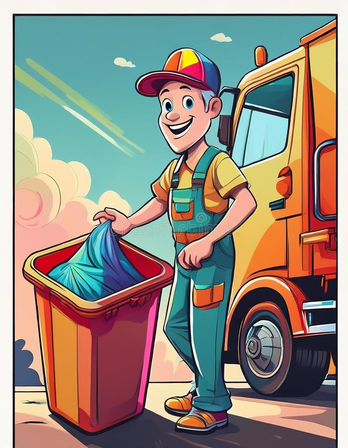 Garbage Man Working Outdoors Cartoon Stock Illustration - Illustration ...