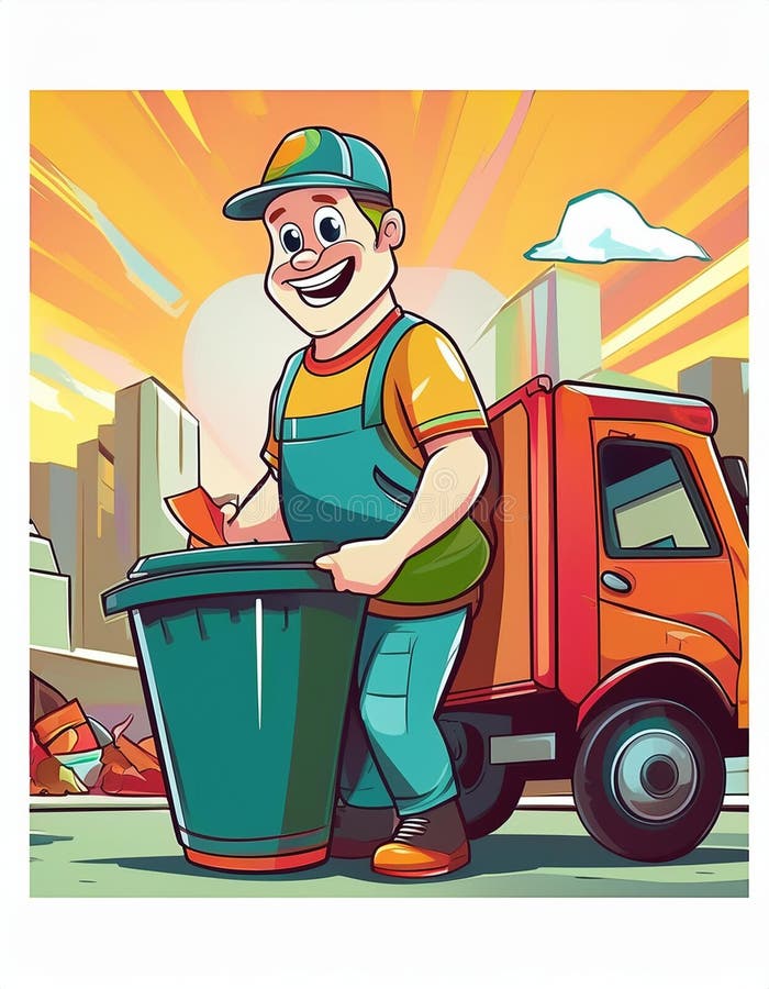 Garbage Man Working Outdoors Cartoon Stock Illustration - Illustration ...