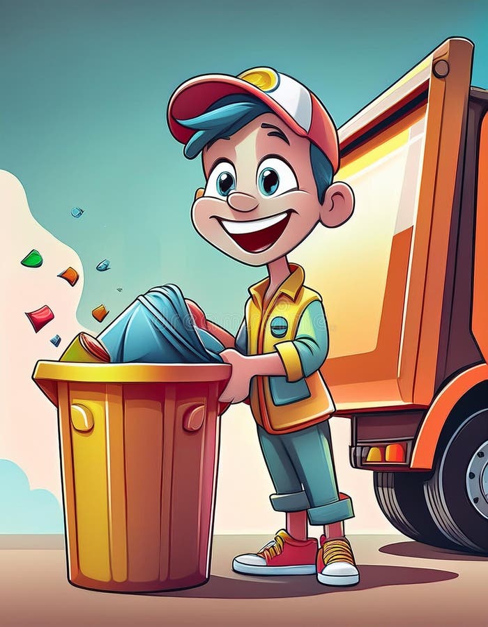 Garbage Man Working Outdoors Cartoon Stock Illustration - Illustration ...