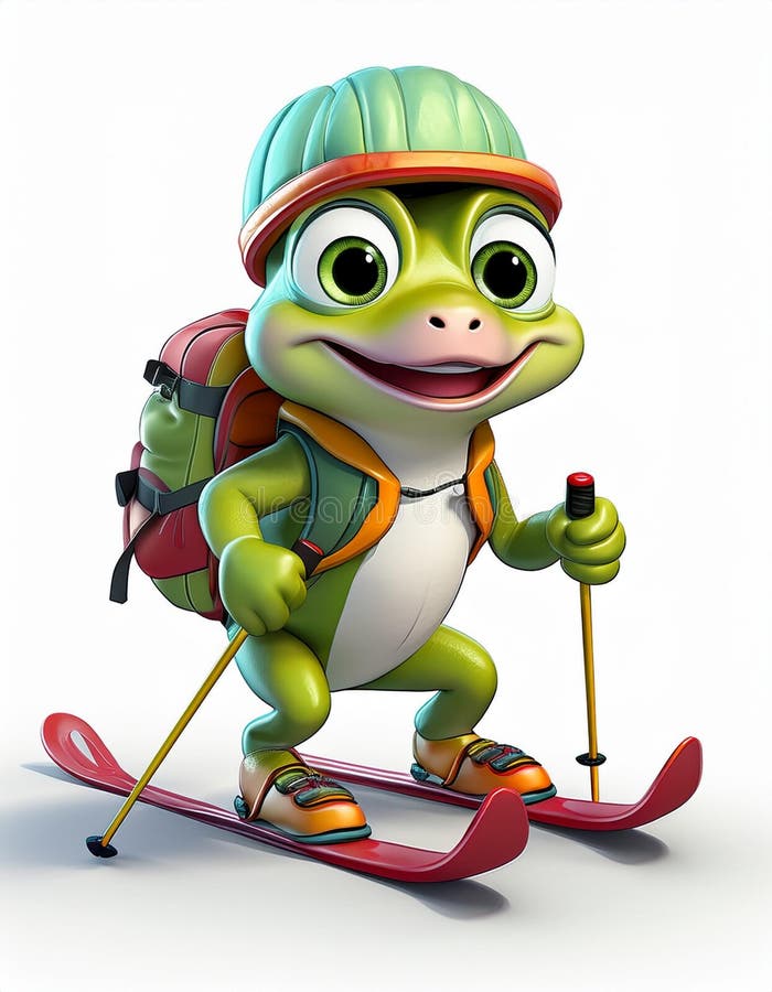 Frog Skiing in Snow Cartoon Stock Illustration - Illustration of poster ...