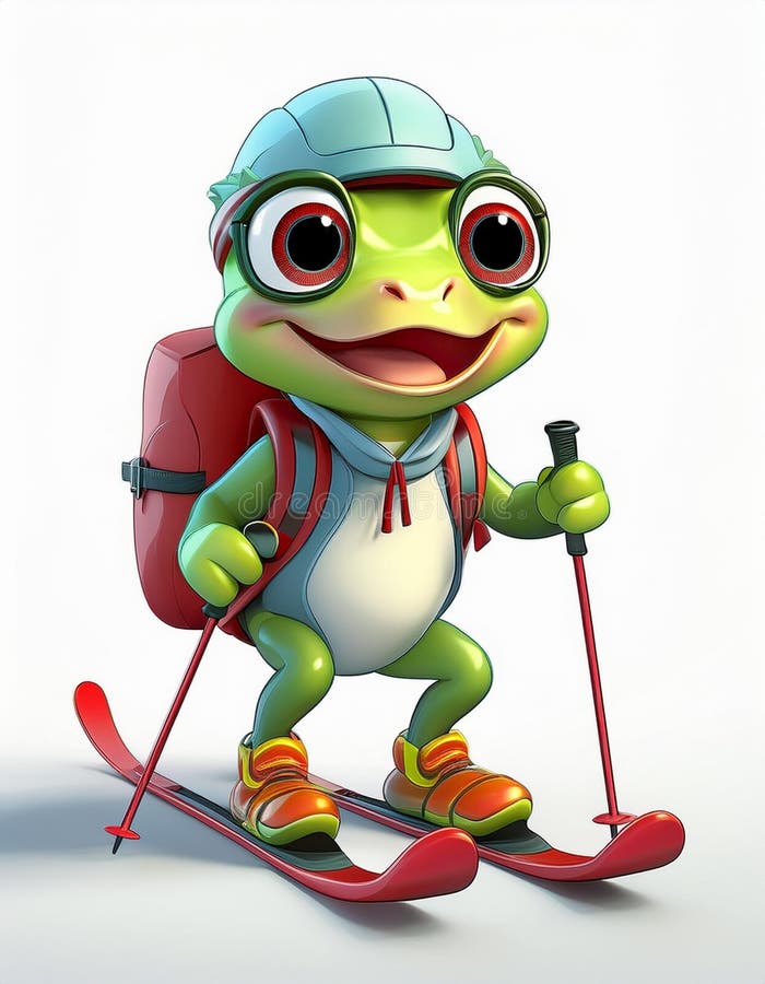 Frog Skiing in Snow Cartoon Stock Illustration - Illustration of ...