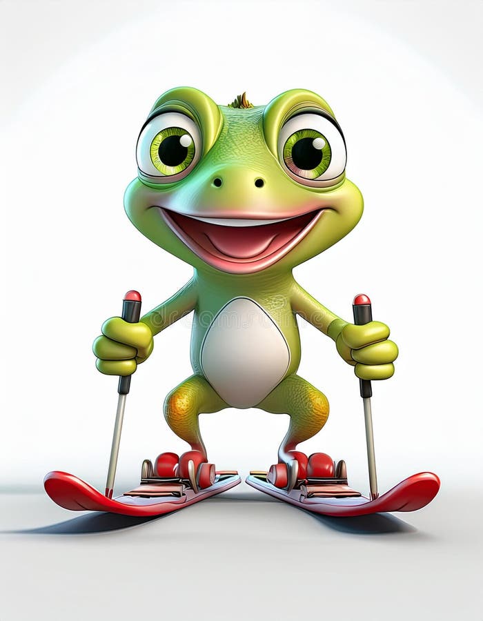Frog Skiing in Snow Cartoon Stock Illustration - Illustration of snow ...
