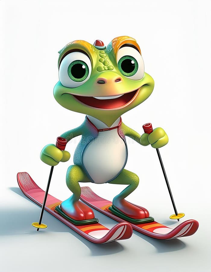 Frog Skiing in Snow Cartoon Stock Illustration - Illustration of ...