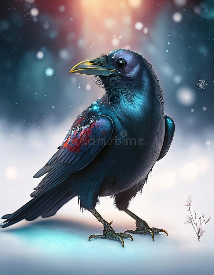 Raven in snow cartoon stock illustration. Illustration of animals ...