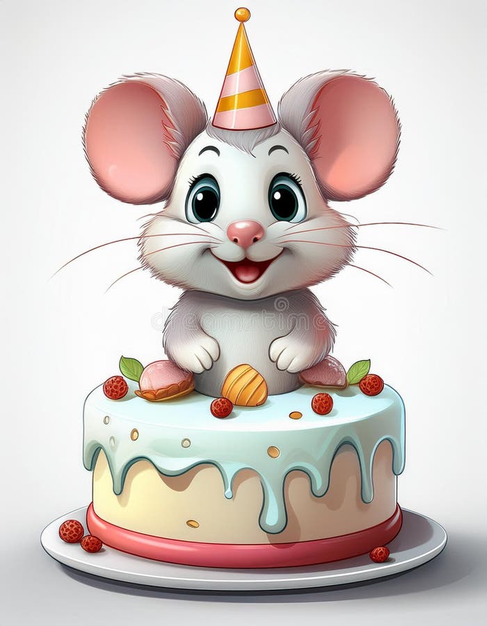 Mouse Birthday Party with Cake and Balloons Cartoon Stock Illustration ...
