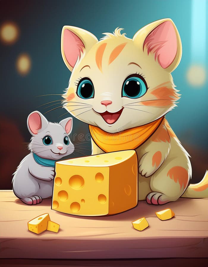 Cat and Mouse with Cheese Cartoon Stock Illustration - Illustration of ...