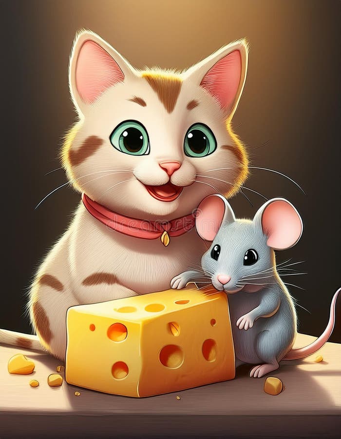 Cat and Mouse with Cheese Cartoon Stock Illustration - Illustration of ...