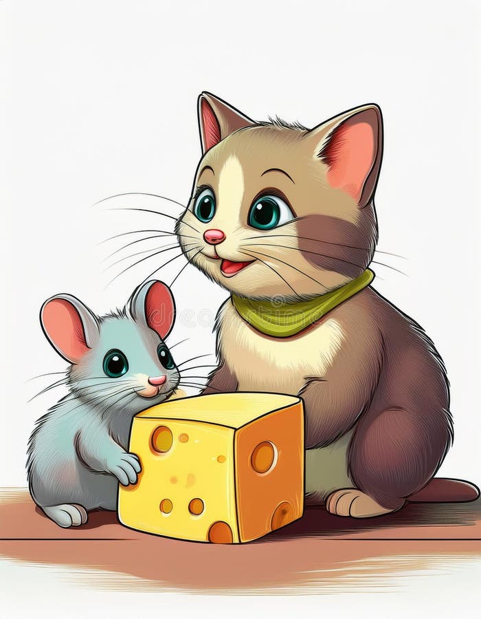 Cat and Mouse with Cheese Cartoon Stock Illustration - Illustration of ...