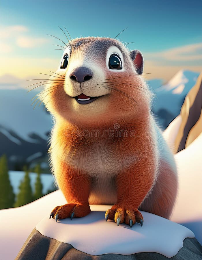Mountain Marmot in the Snow Winter Mountains Cartoon Stock Illustration ...