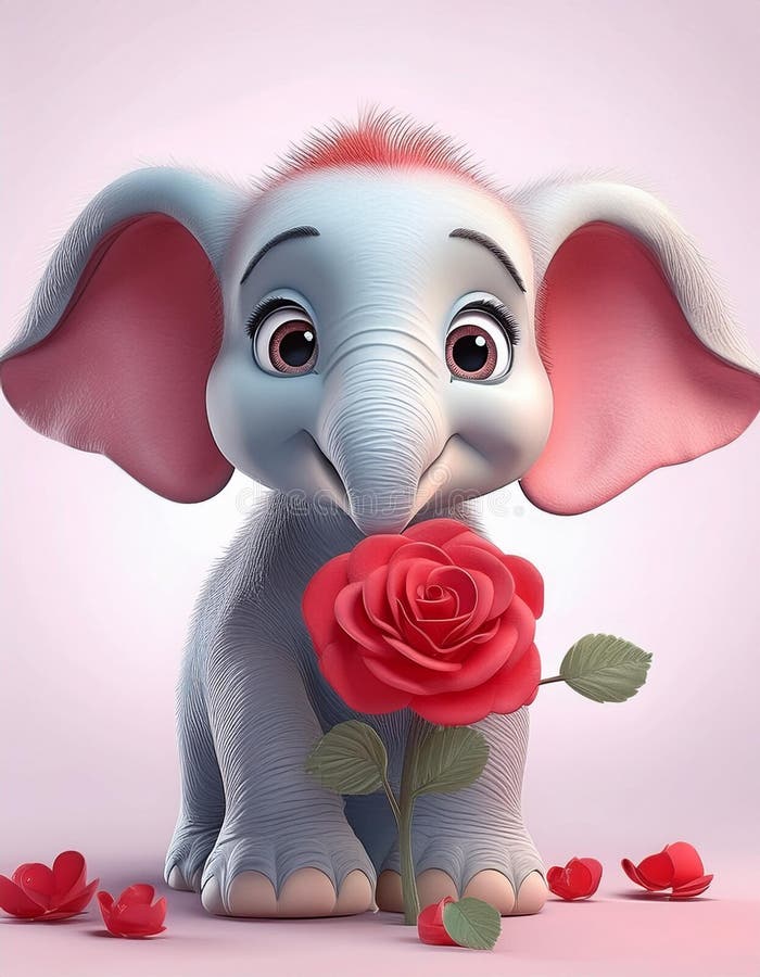 Elephant Valentine Birthday with Red Roses Cartoon Stock Illustration ...