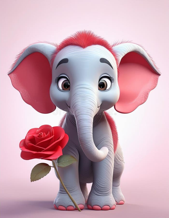 Elephant Valentine Birthday with Red Roses Cartoon Stock Illustration ...