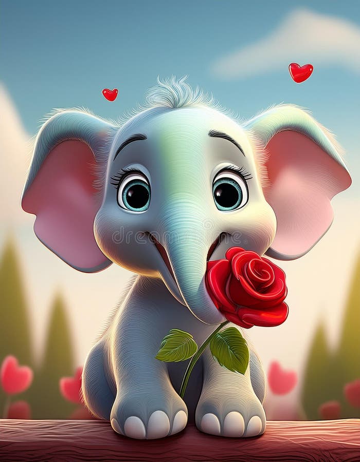 Elephant Valentine Birthday with Red Roses Cartoon Stock Illustration ...