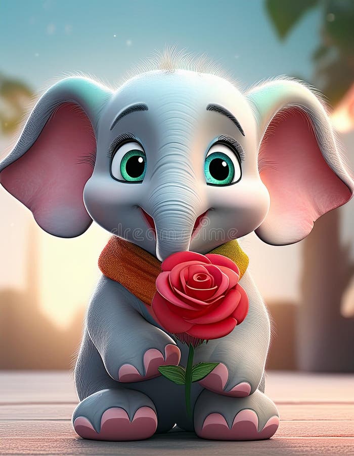 Elephant Valentine Birthday with Red Roses Cartoon Stock Illustration ...