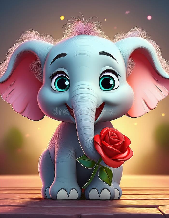 Elephant Valentine Birthday with Red Roses Cartoon Stock Illustration ...