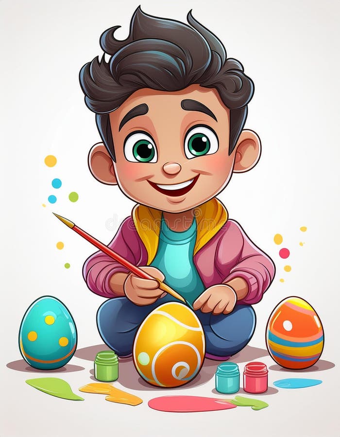 Child Painting Easter Eggs Cartoon Stock Illustration - Illustration of ...