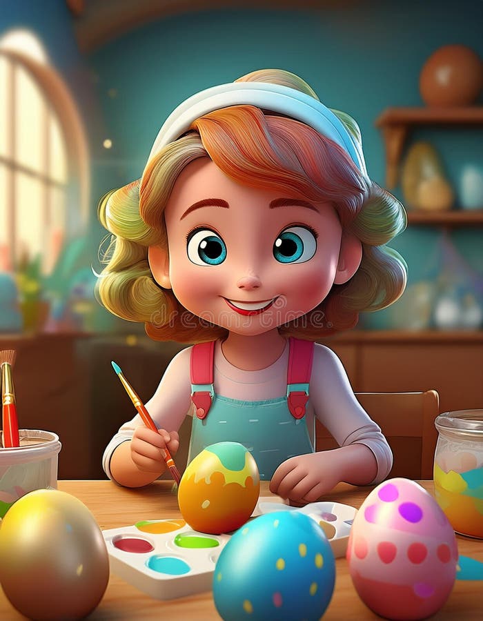Child Painting Easter Eggs Cartoon Stock Illustration - Illustration of ...