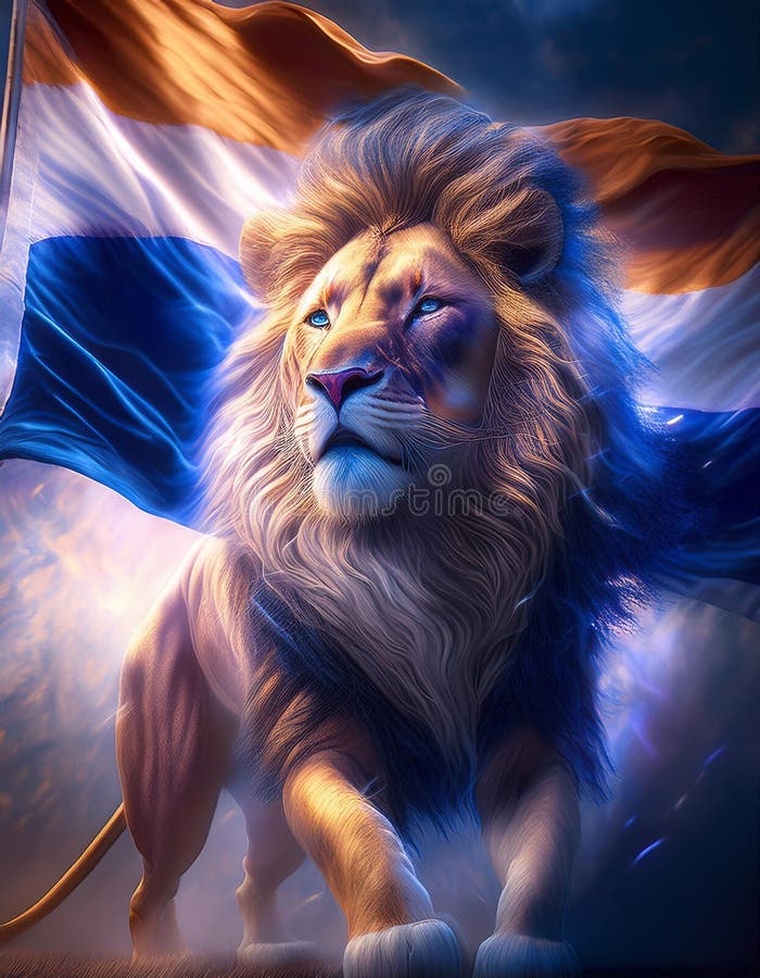 Dutch Lion with Flag Cartoon Stock Illustration - Illustration of color ...