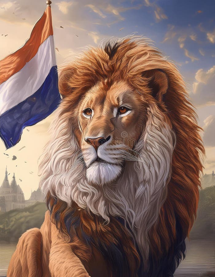 Dutch Lion with Flag Cartoon Stock Image - Image of support, holland ...