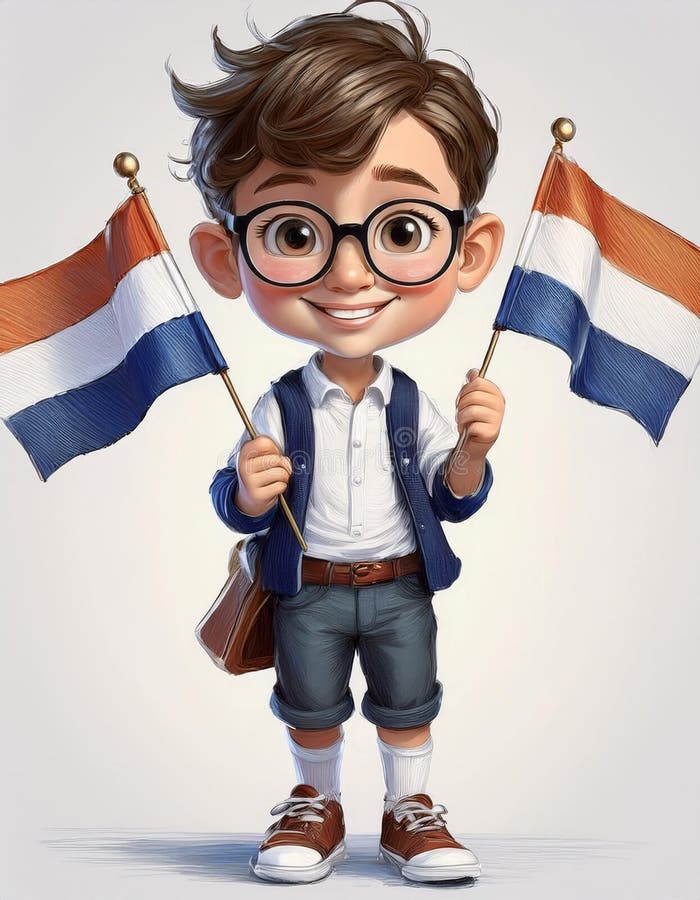 Liberation Day Child with Dutch Flag Cartoon Stock Illustration ...