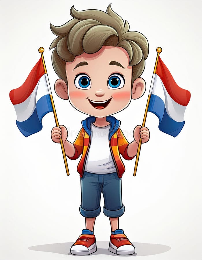 Liberation Day Child with Dutch Flag Cartoon Stock Illustration ...
