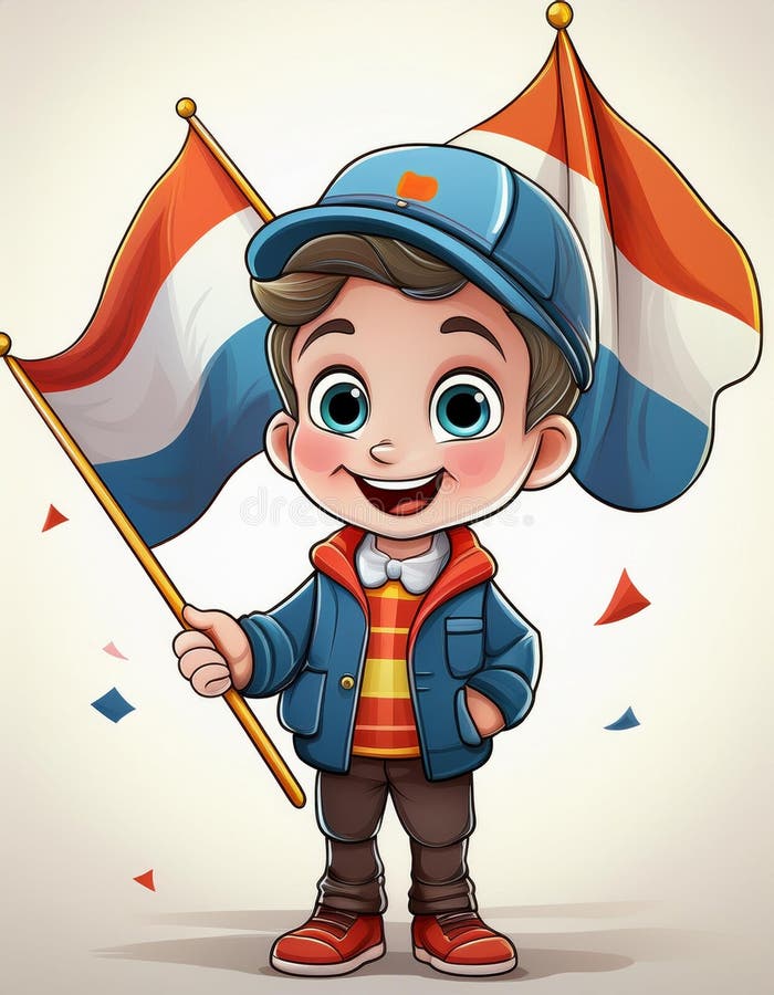 Liberation Day Child with Dutch Flag Cartoon Stock Illustration ...