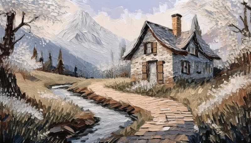 Cozy Fantasy Cottage Scenery Stock Illustration - Illustration of ...