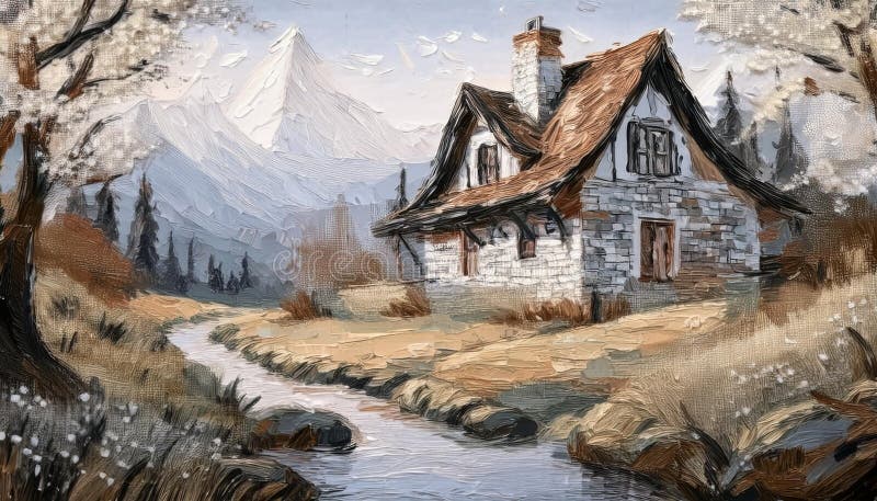 Cozy Fantasy Cottage Scenery Stock Illustration - Illustration of ...