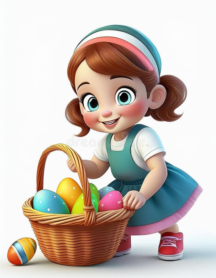 Child with Easter Eggs in Basket Cartoon Stock Illustration ...