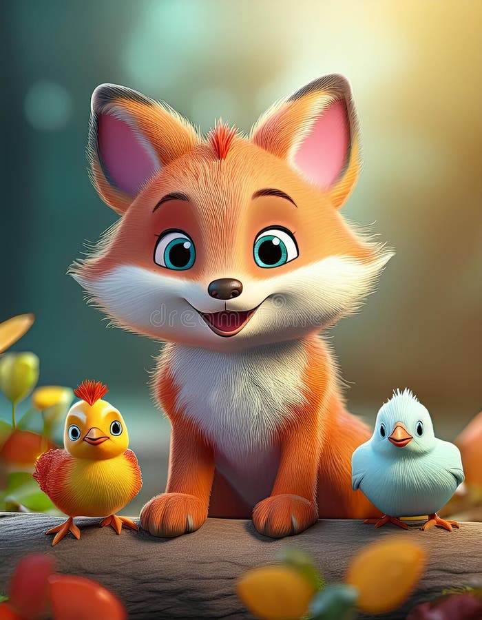 Fox and Chicken in Garden Cartoon Stock Illustration - Illustration of ...