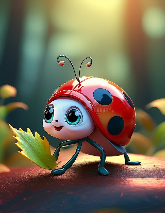 Ladybug Eating a Leaf Cartoon Stock Illustration - Illustration of kids ...