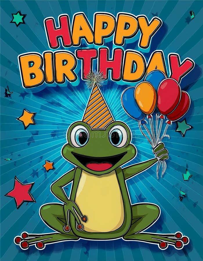 Frog Birthday Party with Balloons and Cake Cartoon Stock Illustration ...