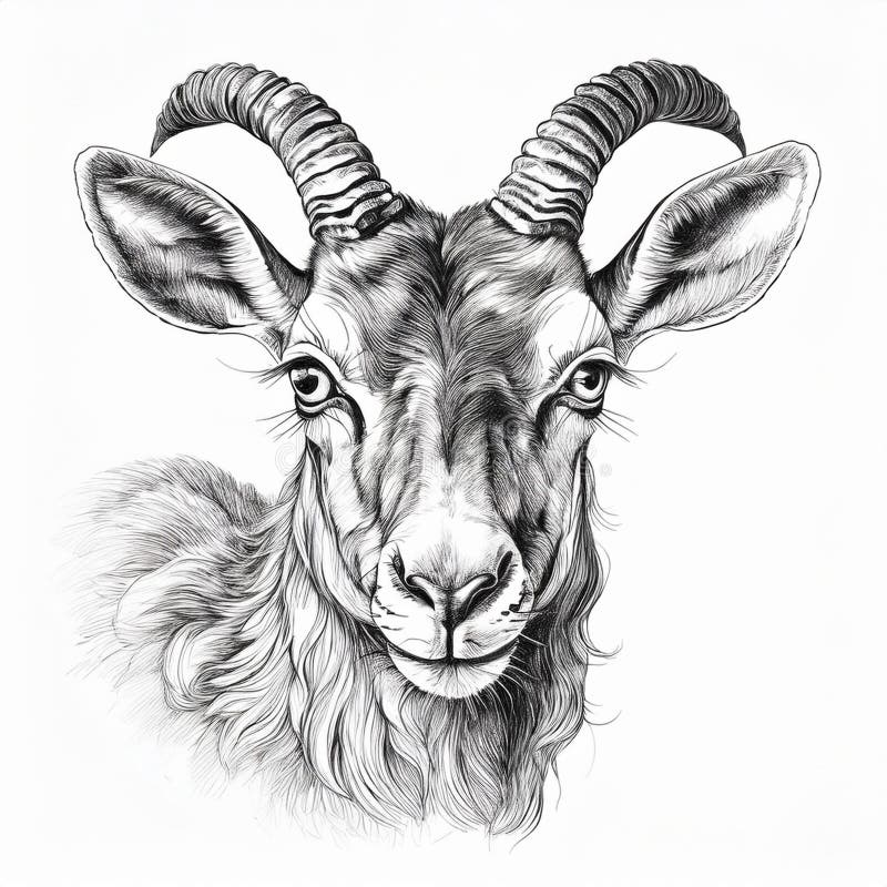 Goat in Black and White Cartoon Stock Image - Image of white, animals ...