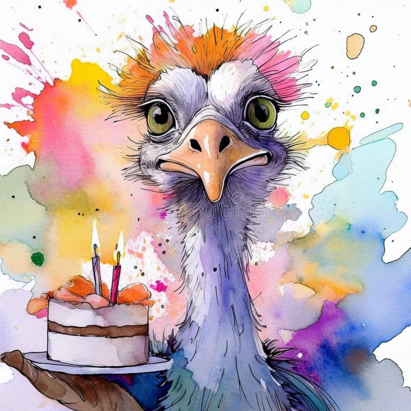 Ostrich Birthday Party Cake Balloons Watercolor Cartoon Stock Photos ...