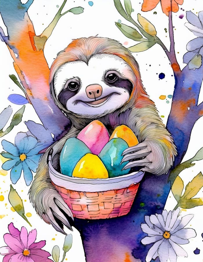 Sloth Easter Eggs in Basket Cartoon Stock Image - Image of holiday ...