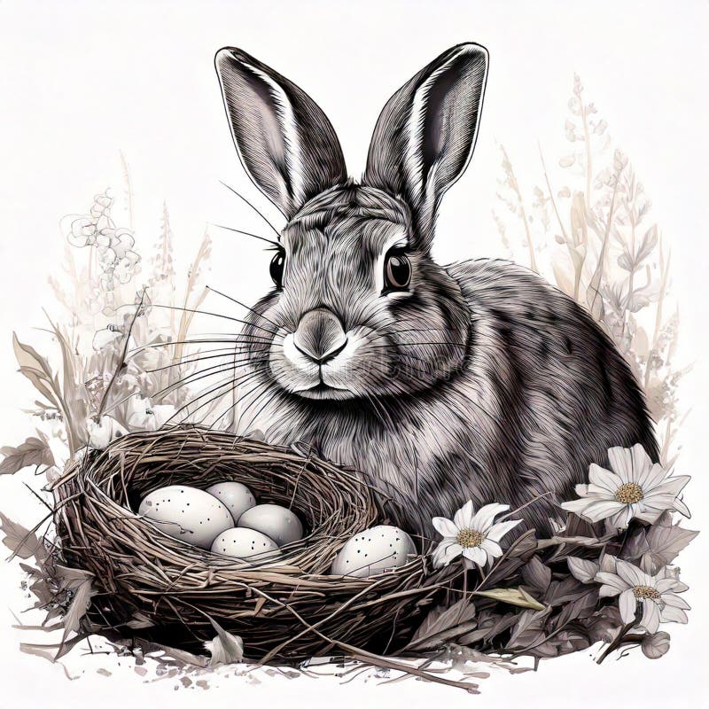 Bunnies at Easter Nature Setting with Easter Coloured Eggs Stock Image ...