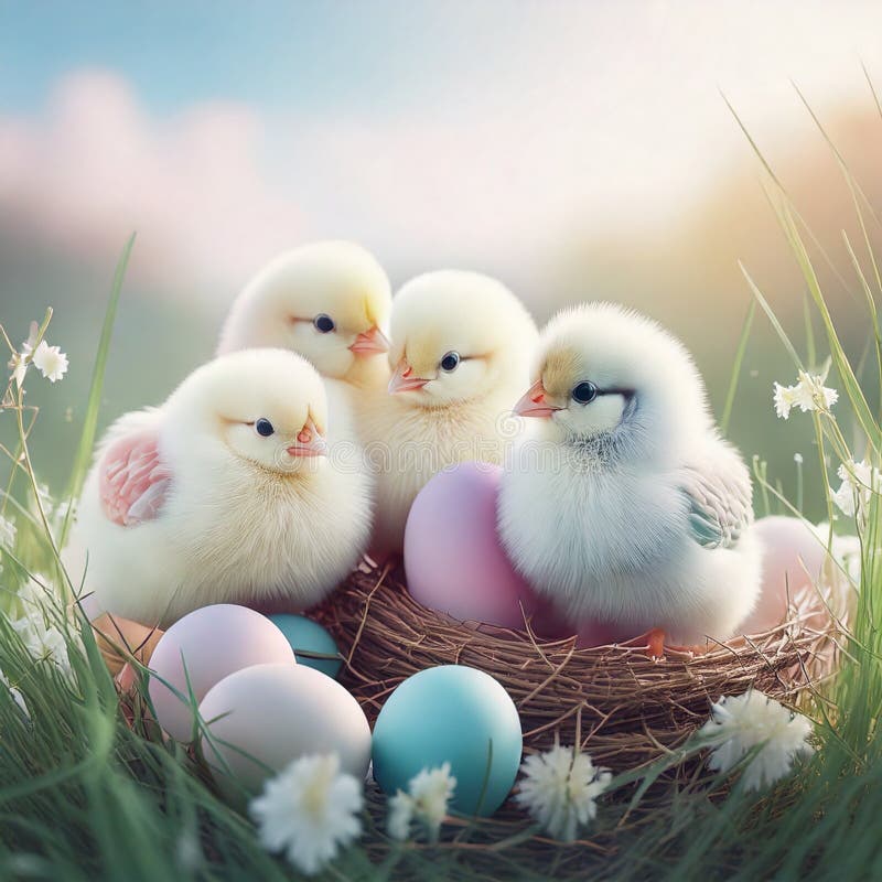 Adorable Baby Chicks with Colourful Easter Eggs Stock Image - Image of ...