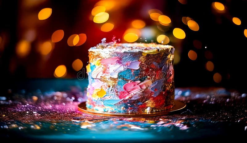 An Artistic Generated Image of a Birthday Cake Iced in Bright Coloured ...