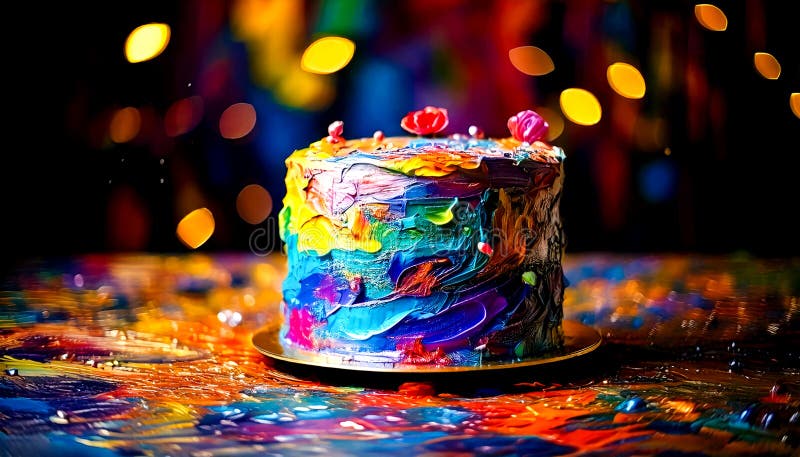 An Artistic Generated Image of a Birthday Cake Iced in Bright Coloured ...