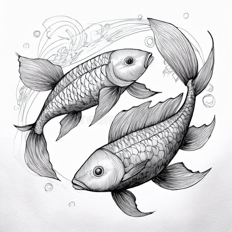 AI Generated Illustration – Sketch of Two Koi Fish Stock Illustration ...